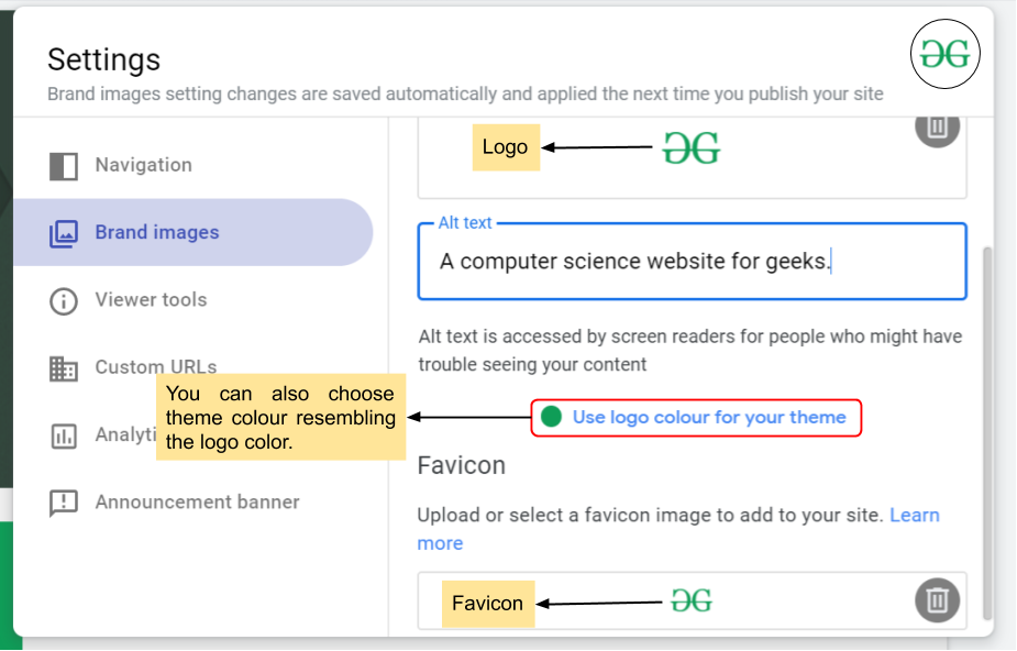 How to add Brand Image in New Google Sites? - GeeksforGeeks