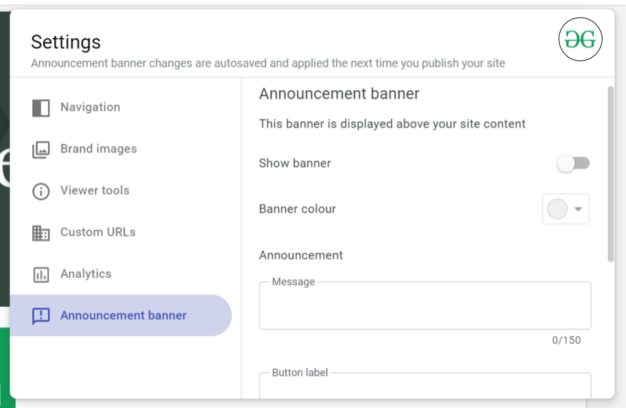 How to add Announcement Banner in New Google Sites? - GeeksforGeeks