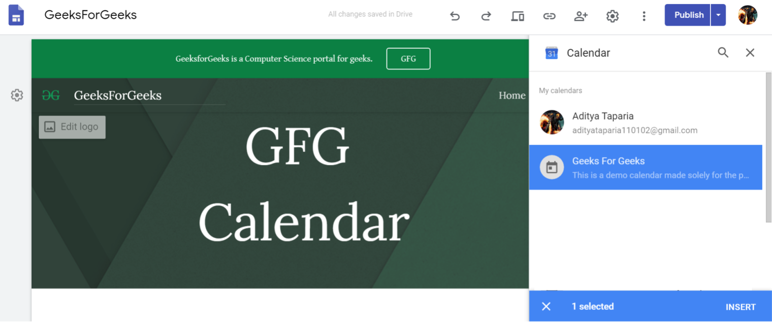 How to Insert Calendars in New Google Sites? - GeeksforGeeks