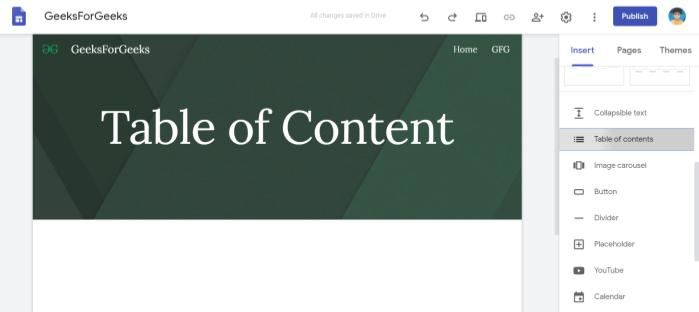 How to add Table of Contents in New Google Sites? - GeeksforGeeks