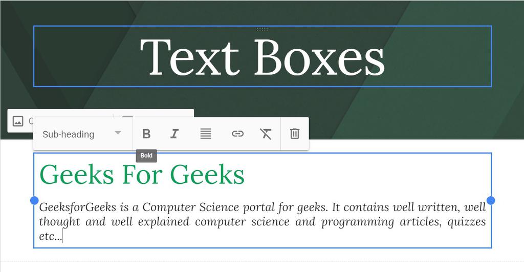How to embed text and text boxes in New Google Sites? - GeeksforGeeks