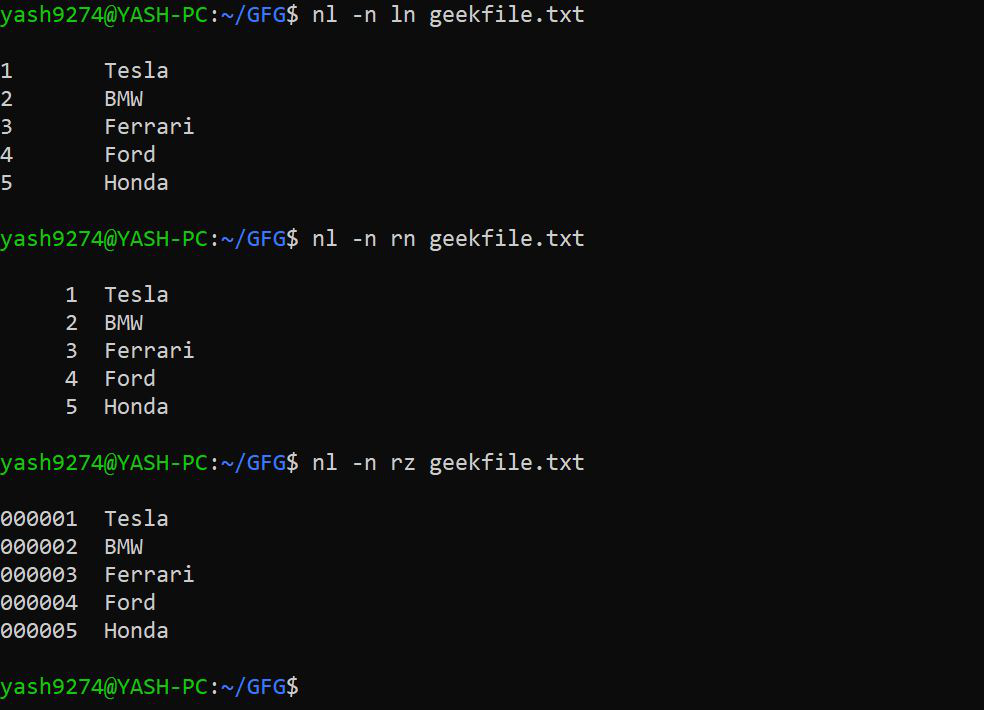 Nl Command In Linux With Examples GeeksforGeeks