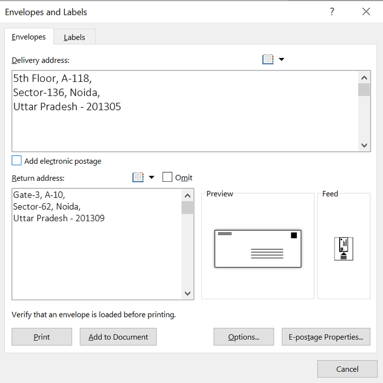 Envelopes and Labels in MS Word - GeeksforGeeks