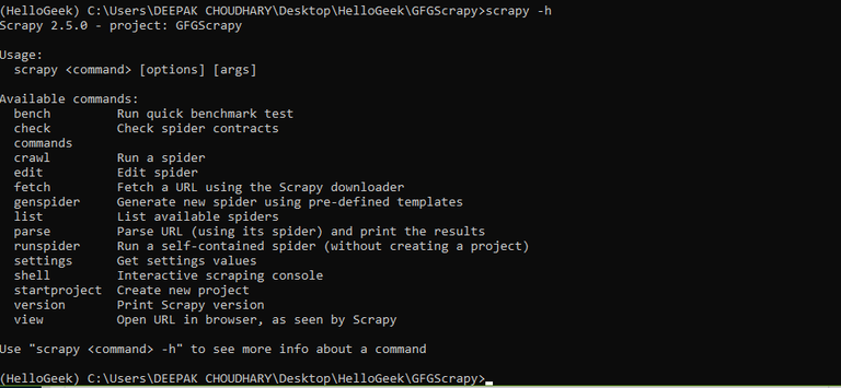 Scrapy - Command Line Tools - GeeksforGeeks