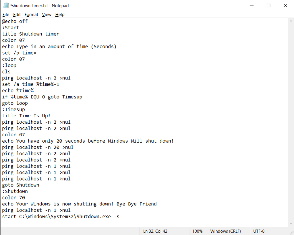 How to Create a Simple Shutdown Timer by using Notepad? - GeeksforGeeks