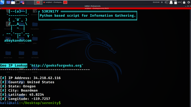 53R3N17Y - Python based script for Information Gathering - GeeksforGeeks