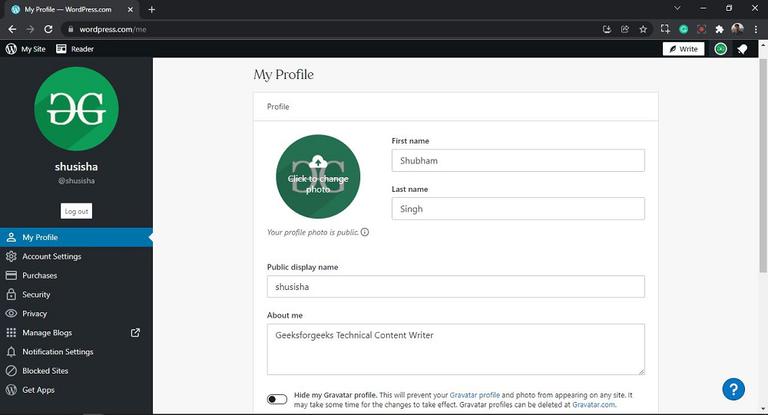 WordPress Personal Profile - GeeksforGeeks
