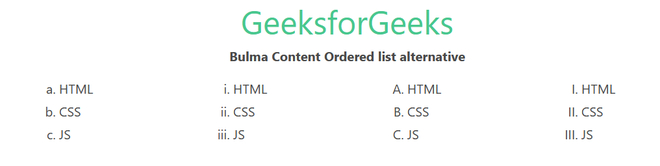 Bulma Content Ordered Lists Alternatives - GeeksforGeeks