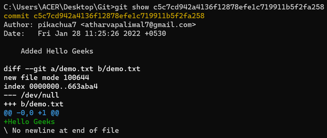 Git Git Show Command Line Utility Geeksforgeeks