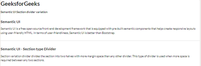 Semantic-UI Divider Variations Section Variant - GeeksforGeeks