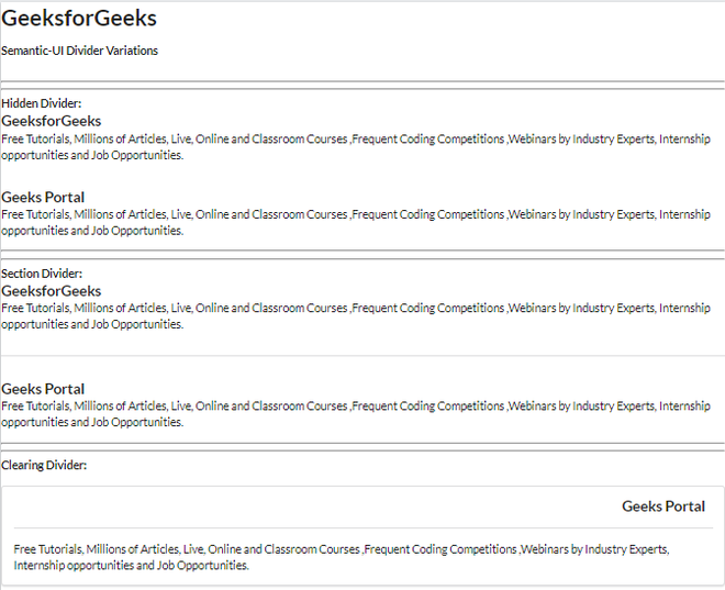 Semantic-UI Divider Variations - GeeksforGeeks