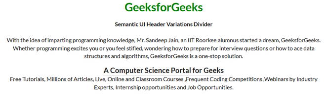 Semantic-UI Header Dividing Variations - GeeksforGeeks