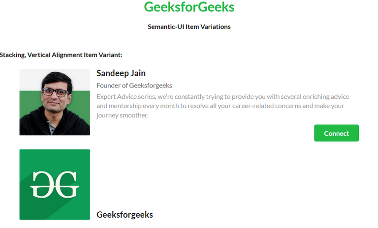 Semantic-UI Item Variations - GeeksforGeeks