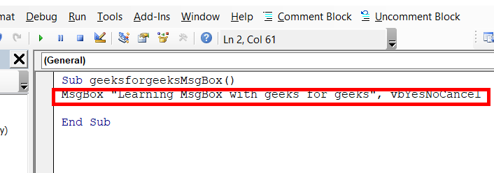 MessageBox in Excel VBA - GeeksforGeeks