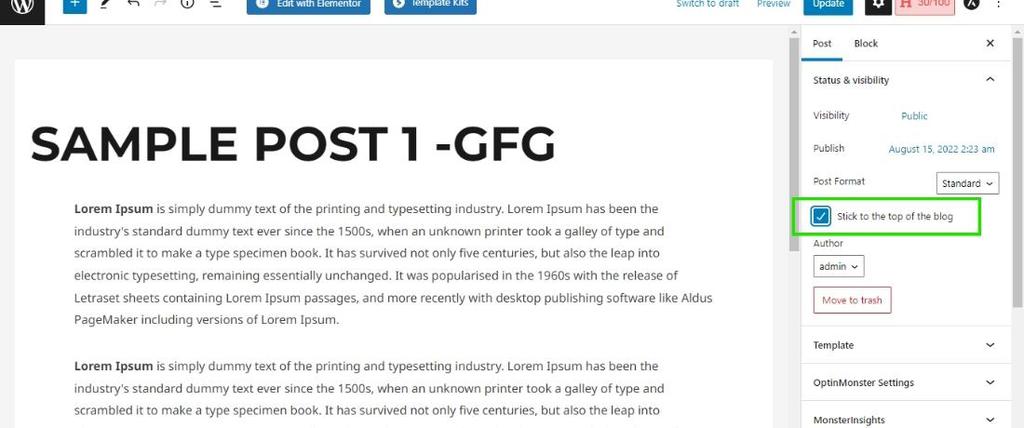 How to Make Sticky Posts in WordPress ? - GeeksforGeeks
