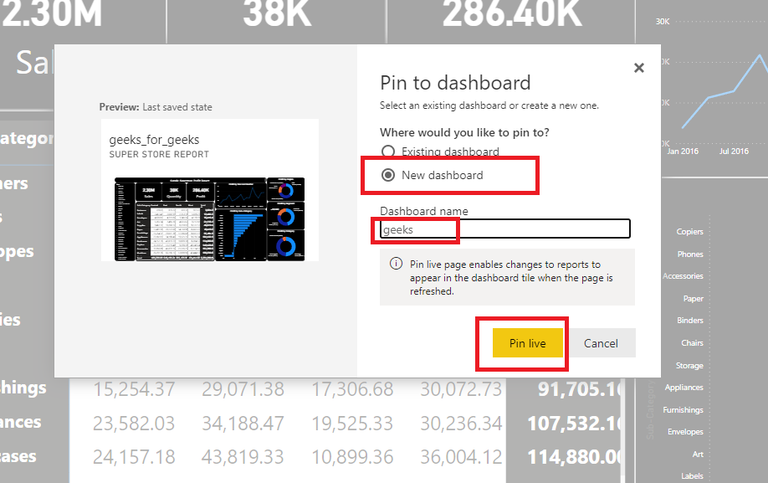 Power BI - Pin Report to a Dashboards - GeeksforGeeks