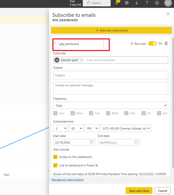 Power BI - Subscribe Dashboard - GeeksforGeeks