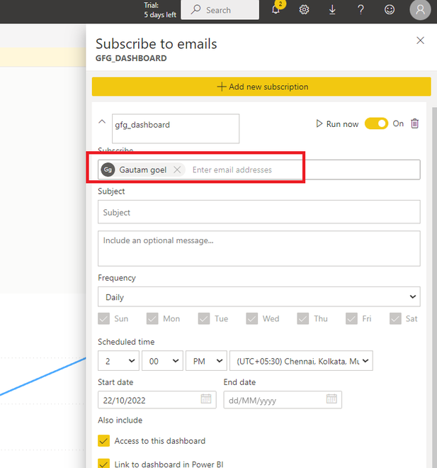 Power BI - Subscribe Dashboard - GeeksforGeeks