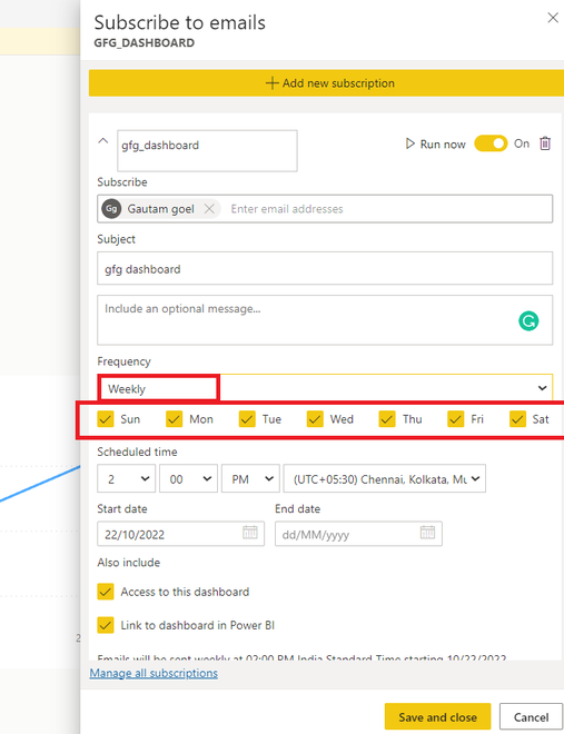 Power BI - Subscribe Dashboard - GeeksforGeeks