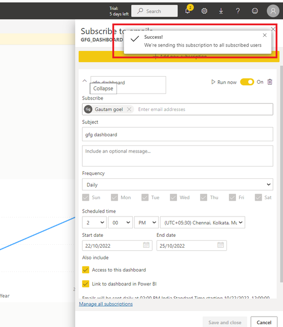 Power BI - Subscribe Dashboard - GeeksforGeeks