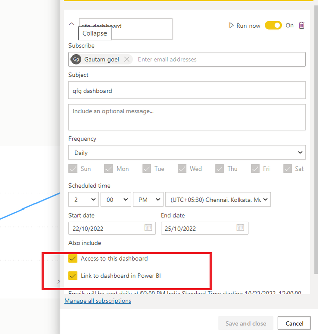 Power BI - Subscribe Dashboard - GeeksforGeeks