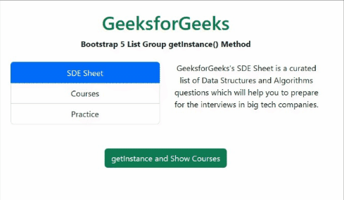 Bootstrap 5 List group getInstance() Method - GeeksforGeeks