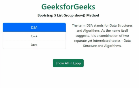 Bootstrap 5 List group show() Method - GeeksforGeeks