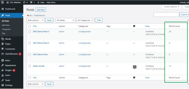 How to add Word Count in the WordPress Dashboard ? - GeeksforGeeks