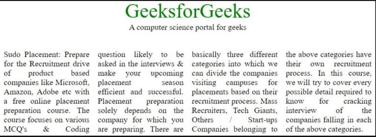 How To Arrange Text In Multi Columns Using Css3 Geeksforgeeks 1588