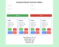 Nutrition Meter - Calories Tracker App using React - GeeksforGeeks
