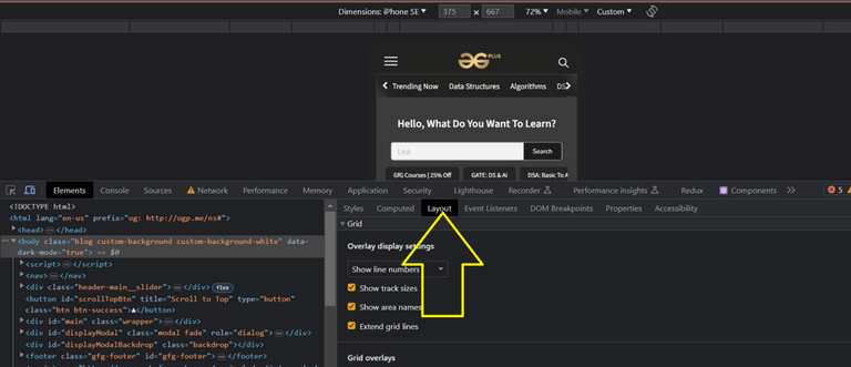 Layout Tab in Google Chrome Browser - GeeksforGeeks