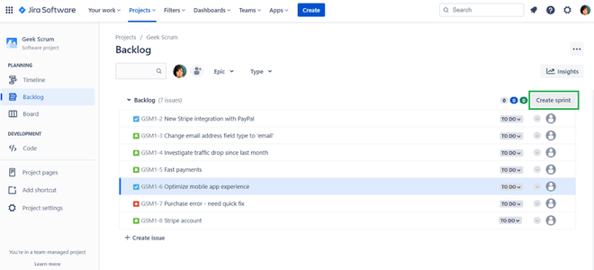 Jira Create Sprint | GeeksforGeeks
