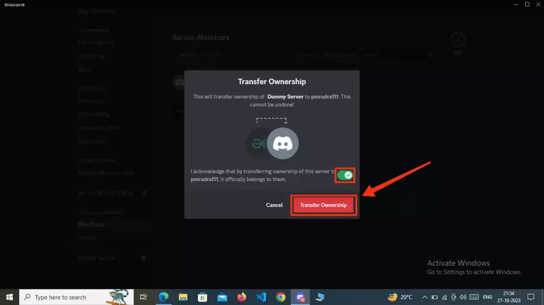 How To Transfer Server Ownership on Discord with Images - GeeksforGeeks