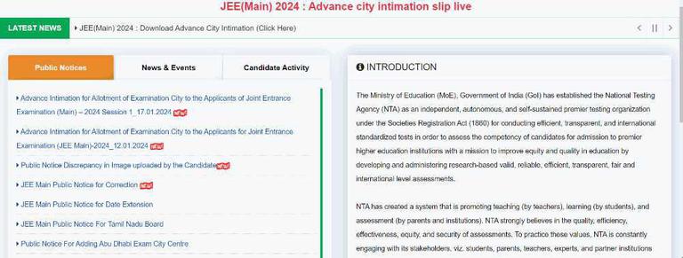 JEE Main 2024 Admit Card and City Intimation Updates ( Session 1 Exam ...