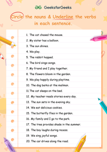 Parts of Speech Worksheet For Grade 2 - GeeksforGeeks