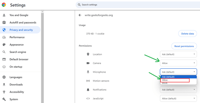 How to Allow Microphone and Camera In Chrome? - GeeksforGeeks