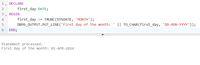 How to Get the First Day of the Month in PL/SQL? - GeeksforGeeks
