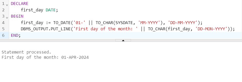 How to Get the First Day of the Month in PL/SQL? - GeeksforGeeks