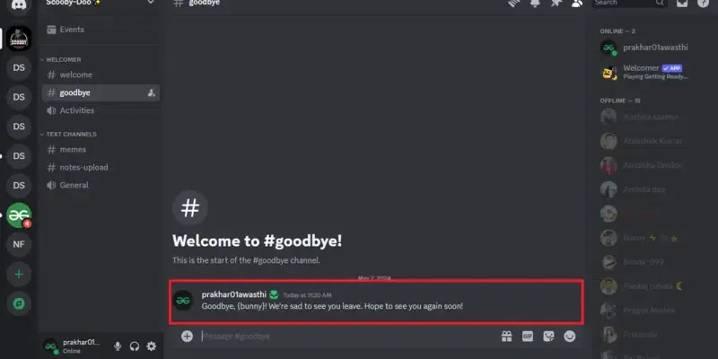 How To Make Goodbye Channel On Discord - GeeksforGeeks
