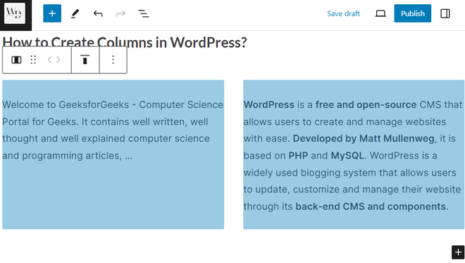 How to Create Columns in WordPress? - GeeksforGeeks