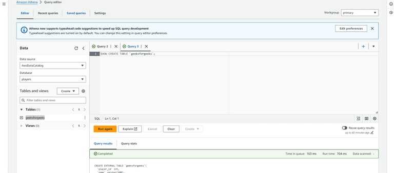 How to Create Table in AWS Athena - GeeksforGeeks