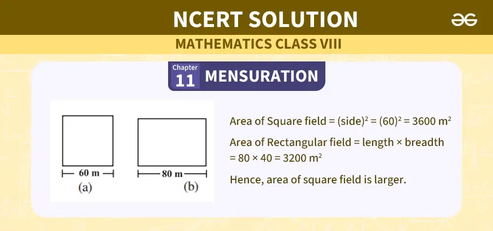 Class 8 NCERT Mathematics Solutions - Chapter 11 Mensuration - Exercise ...