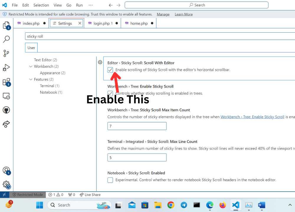 How to Enable/Disable Sticky Scroll in VS Code? - GeeksforGeeks