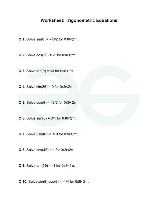 Trigonometric Equations Practice Questions - GeeksforGeeks