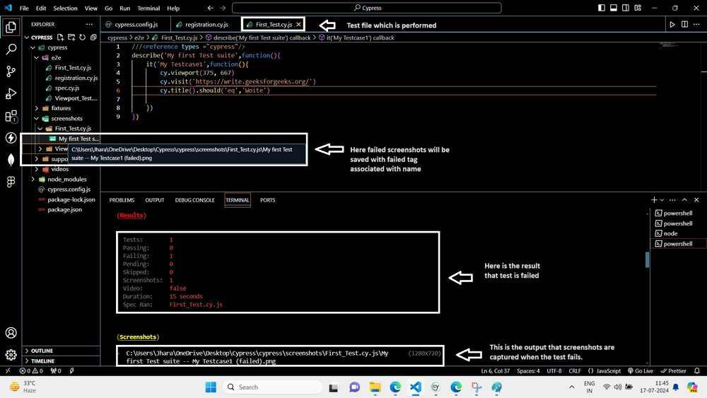 Screenshots and Videos in Cypress - GeeksforGeeks
