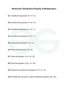 Distributive Property of Multiplication Worksheet - GeeksforGeeks