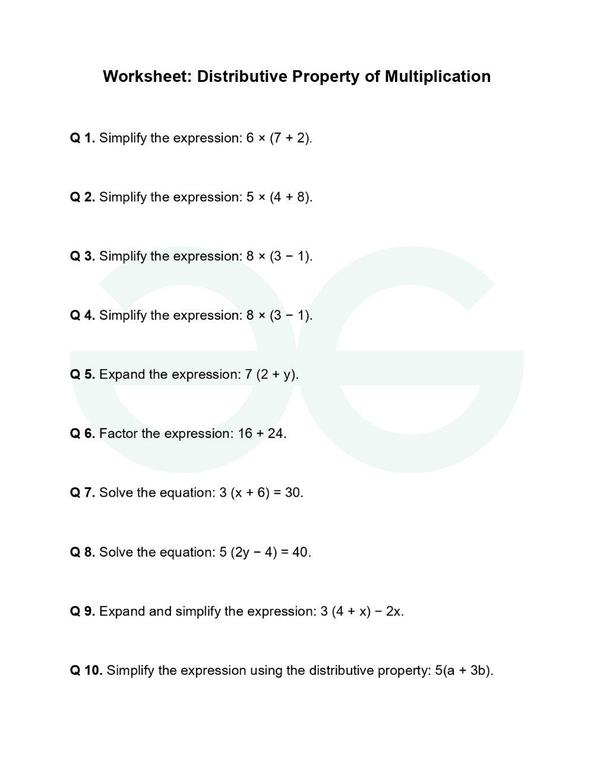Distributive Property of Multiplication Worksheet - GeeksforGeeks