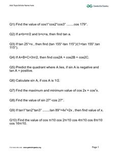 Trigonometric Ratios Practice Questions - GeeksforGeeks
