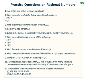 Practice Questions on Rational Numbers - GeeksforGeeks