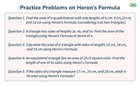 Practice Problems on Heron's Formula with Solutions - GeeksforGeeks